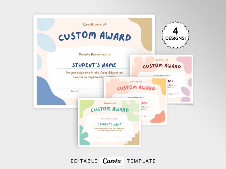 Custom Award Certificate Canva Template Bundle Editable Digital ...