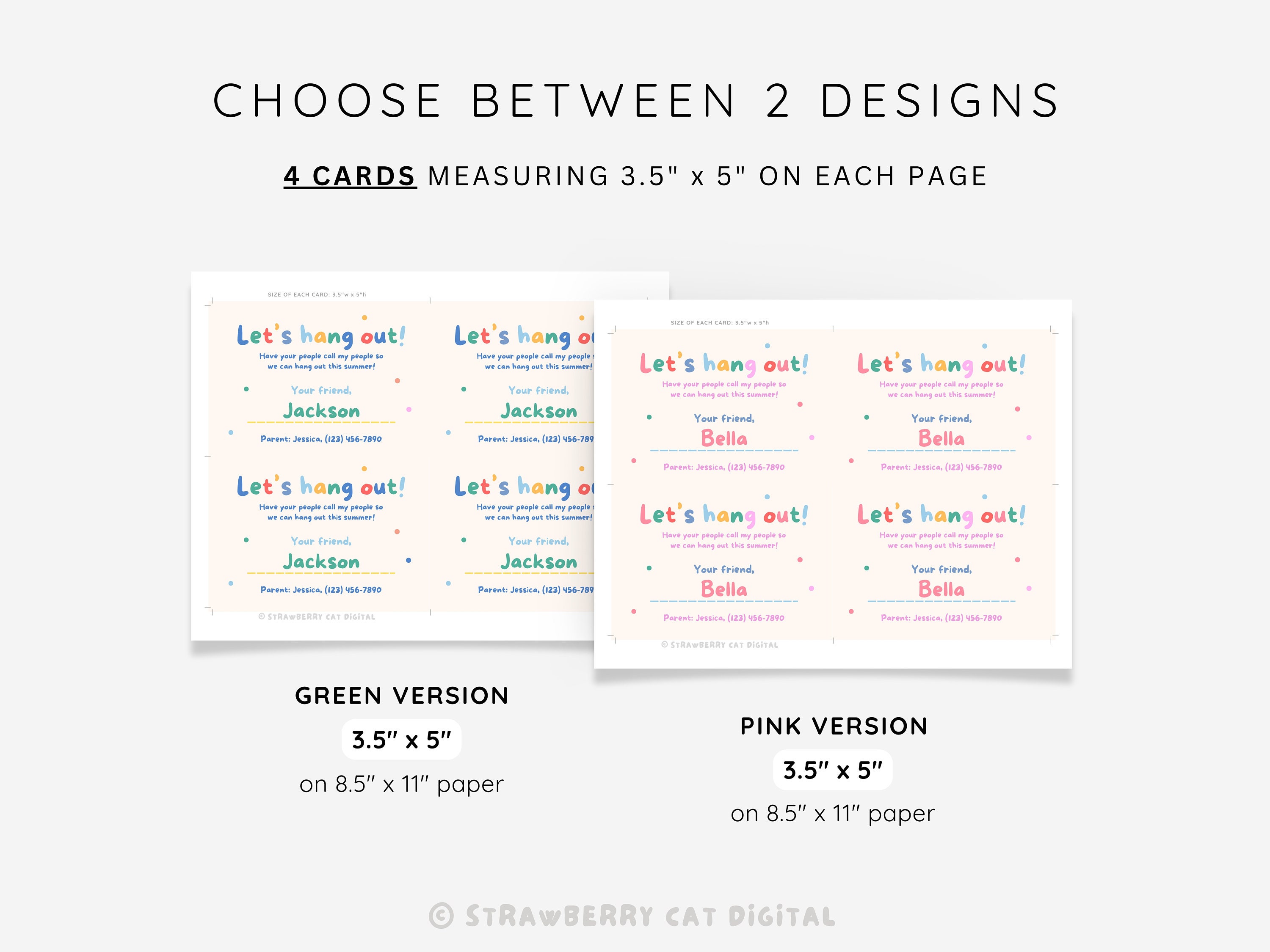 Editable Playdate Contact Cards Template Kids Contact Card End of ...