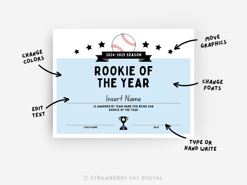 Editable Baseball Certificate End of Season Award Canva Template ...