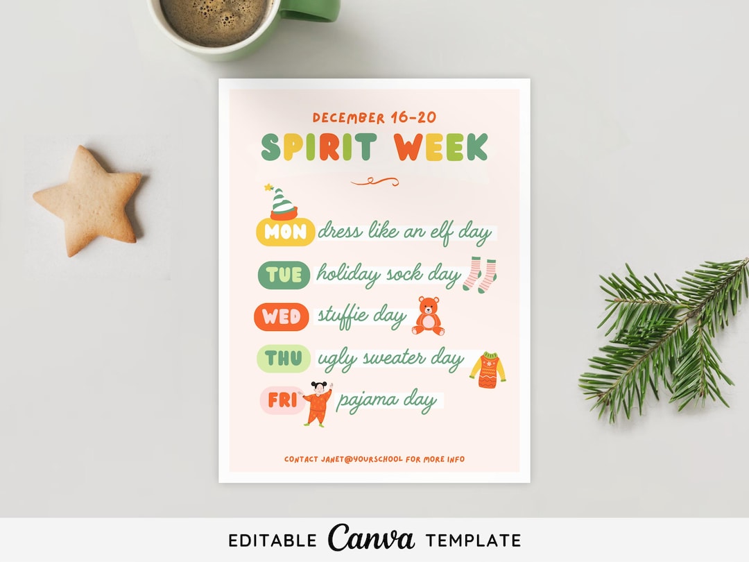 Editable Holiday Spirit Week Template Christmas Spirit Week Flyer ...