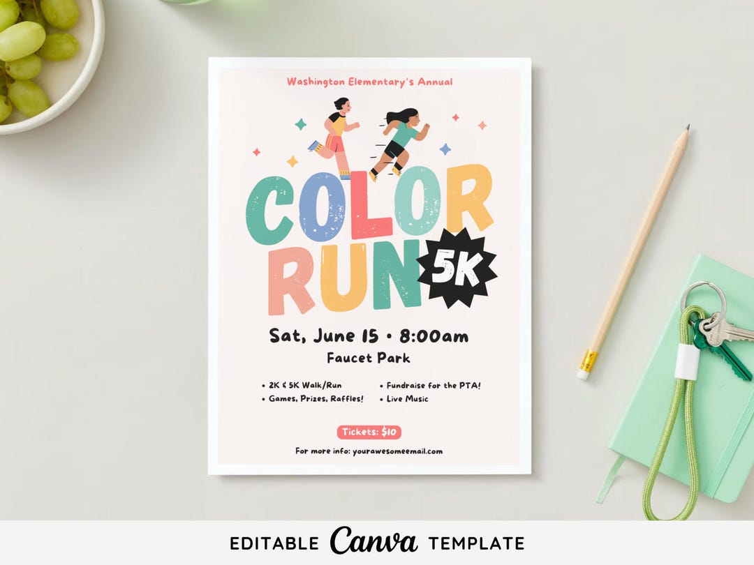 Editable Color Run Flyer Template | 5k Event Flyer | Printable 5k Fun ...