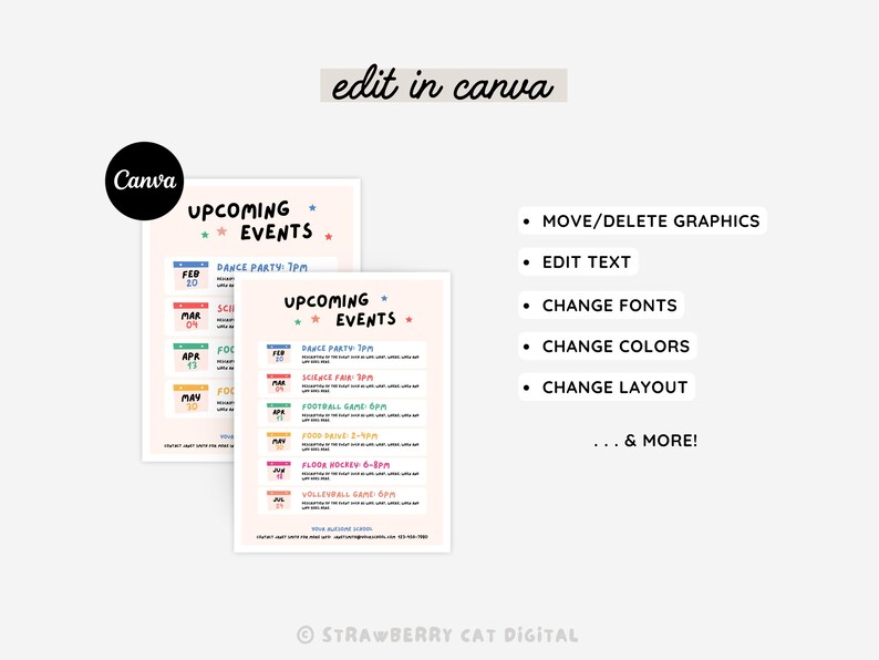 Editable Upcoming Events School Canva Template | Digital Flier ...