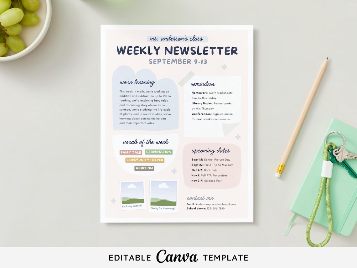 Editable Weekly Newsletter Natural Tones Canva Template | Monthly ...