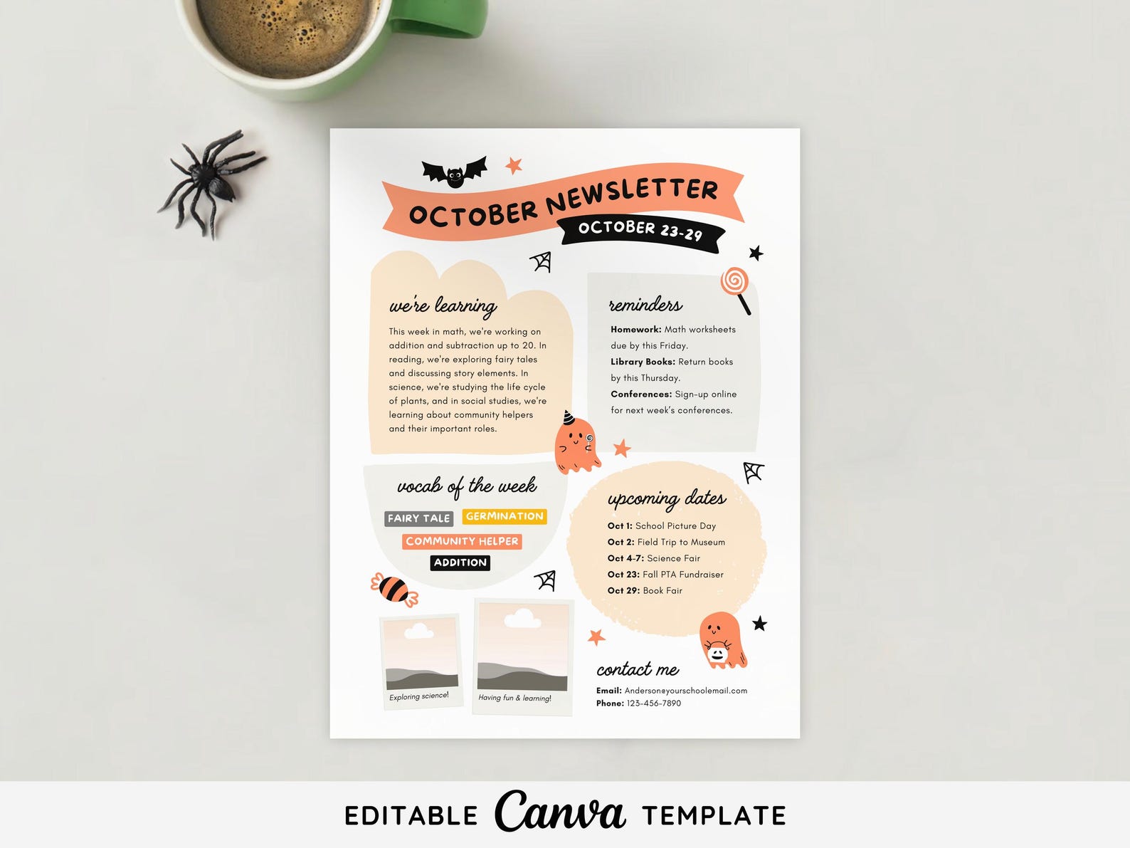 Editable October Newsletter Canva Template | Fall Newsletter Monthly ...