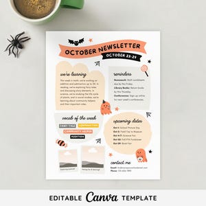 Editable October Newsletter Canva Template | Fall Newsletter Monthly ...