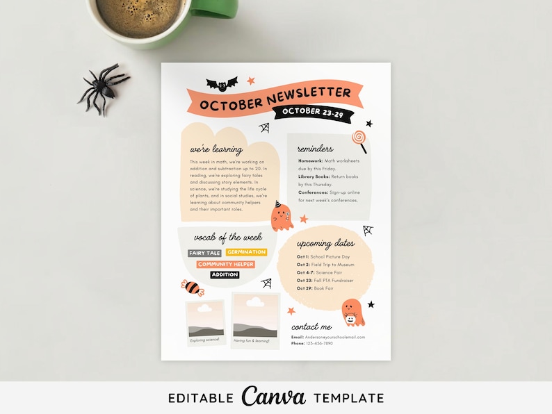 Editable October Newsletter Canva Template | Fall Newsletter Monthly ...