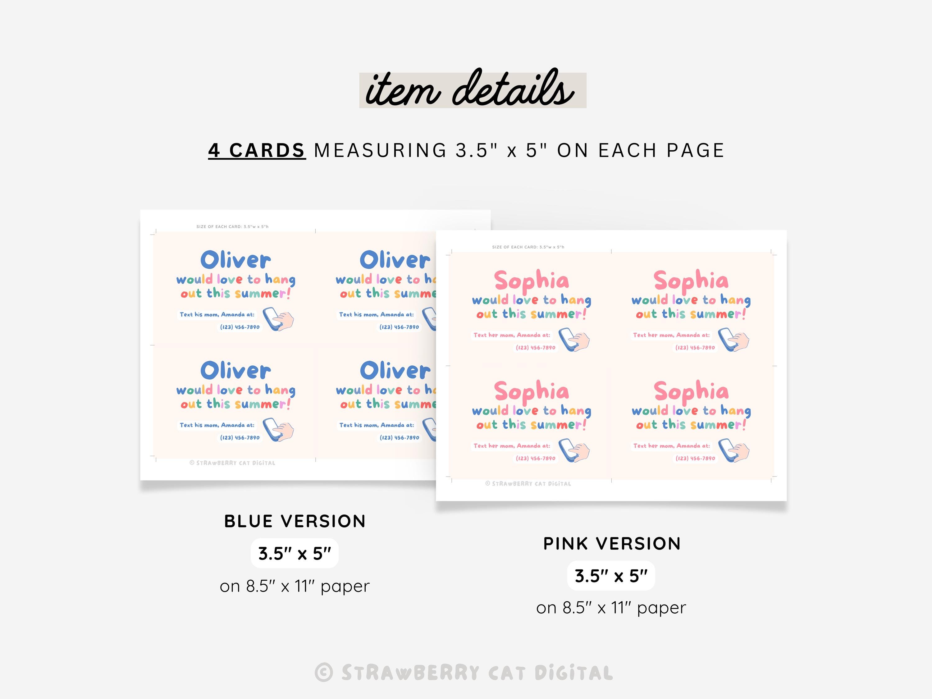 Editable Playdate Contact Cards Template | Kids Contact Card | End of ...