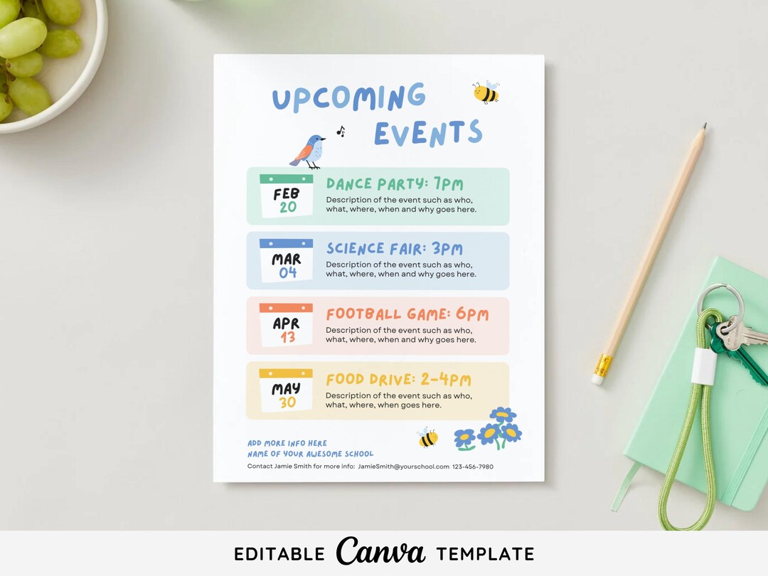 Editable Spring Upcoming Events Template | Easter Events Flyer | Spring ...