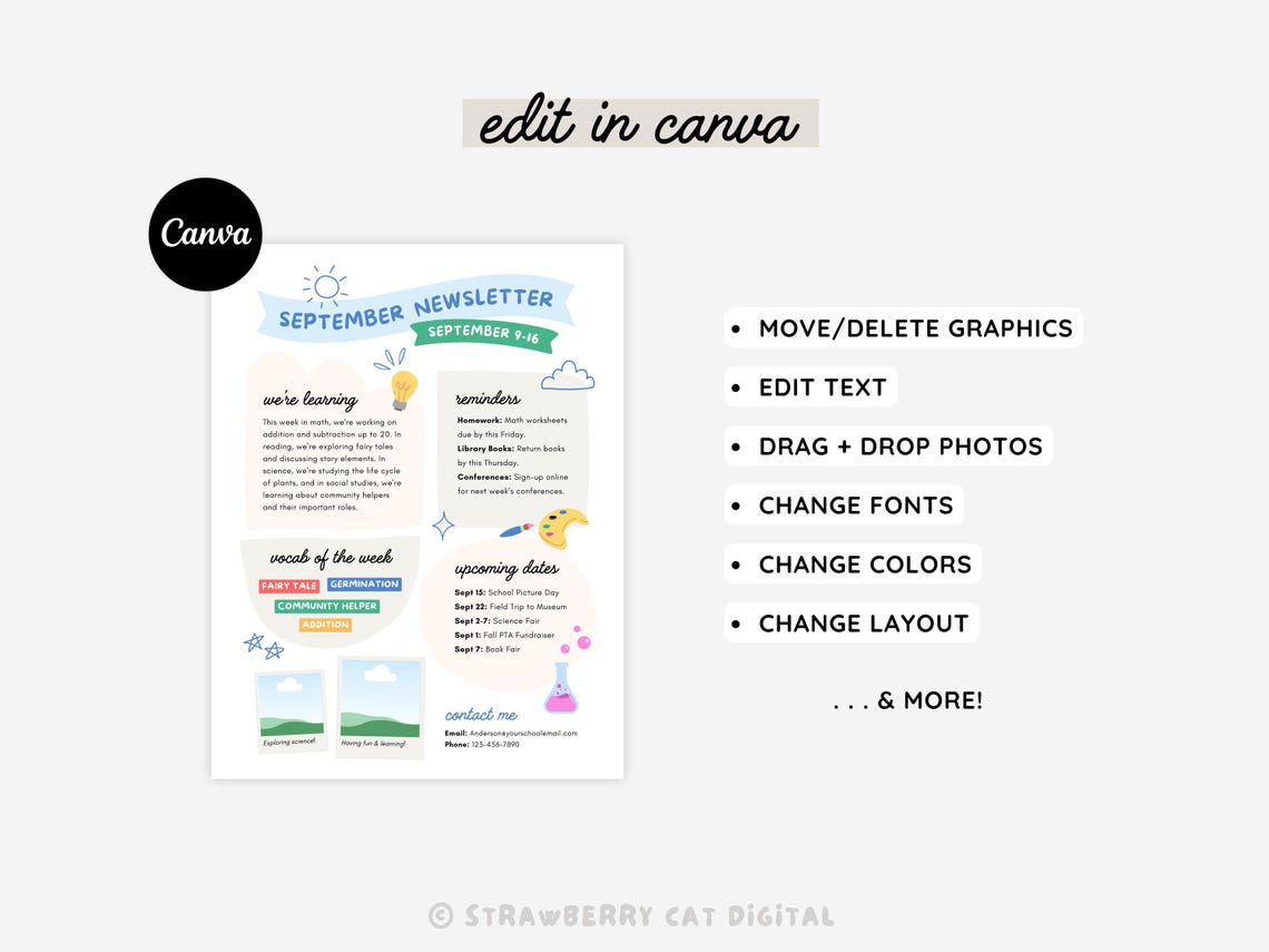 Editable September Newsletter Canva Template | Fall Newsletter Monthly ...
