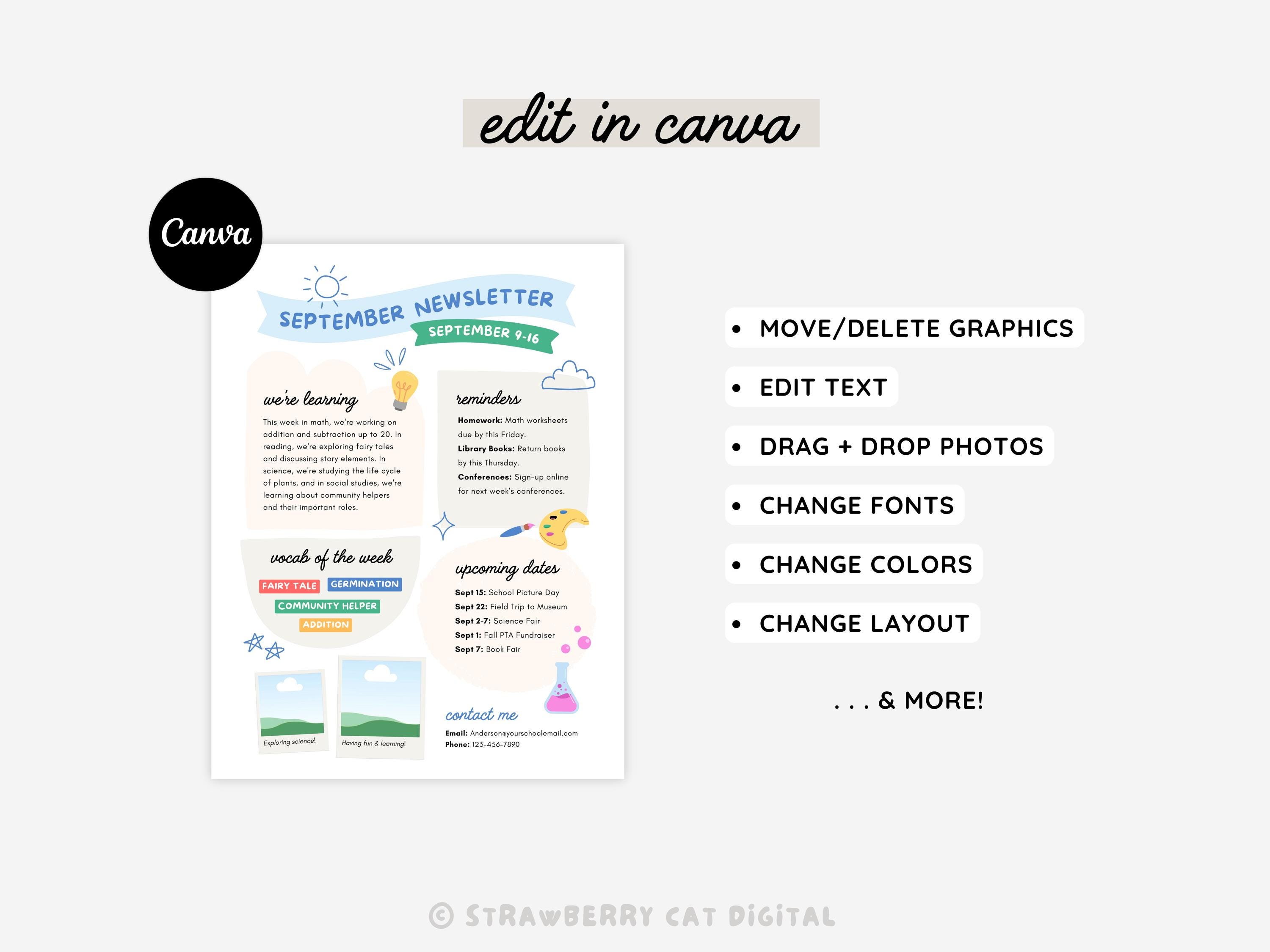 Editable September Newsletter Canva Template | Fall Newsletter Monthly ...