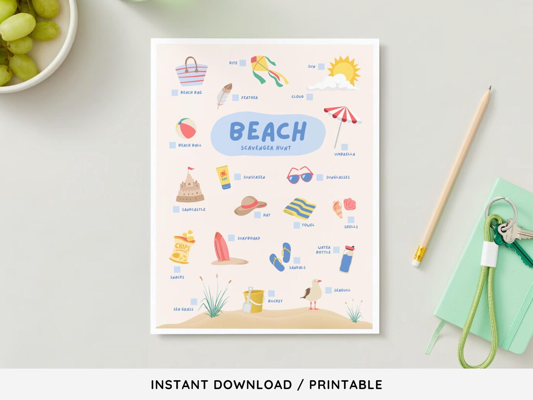Beach Scavenger Hunt for Kids Printable | Outdoor Summer Activity for ...