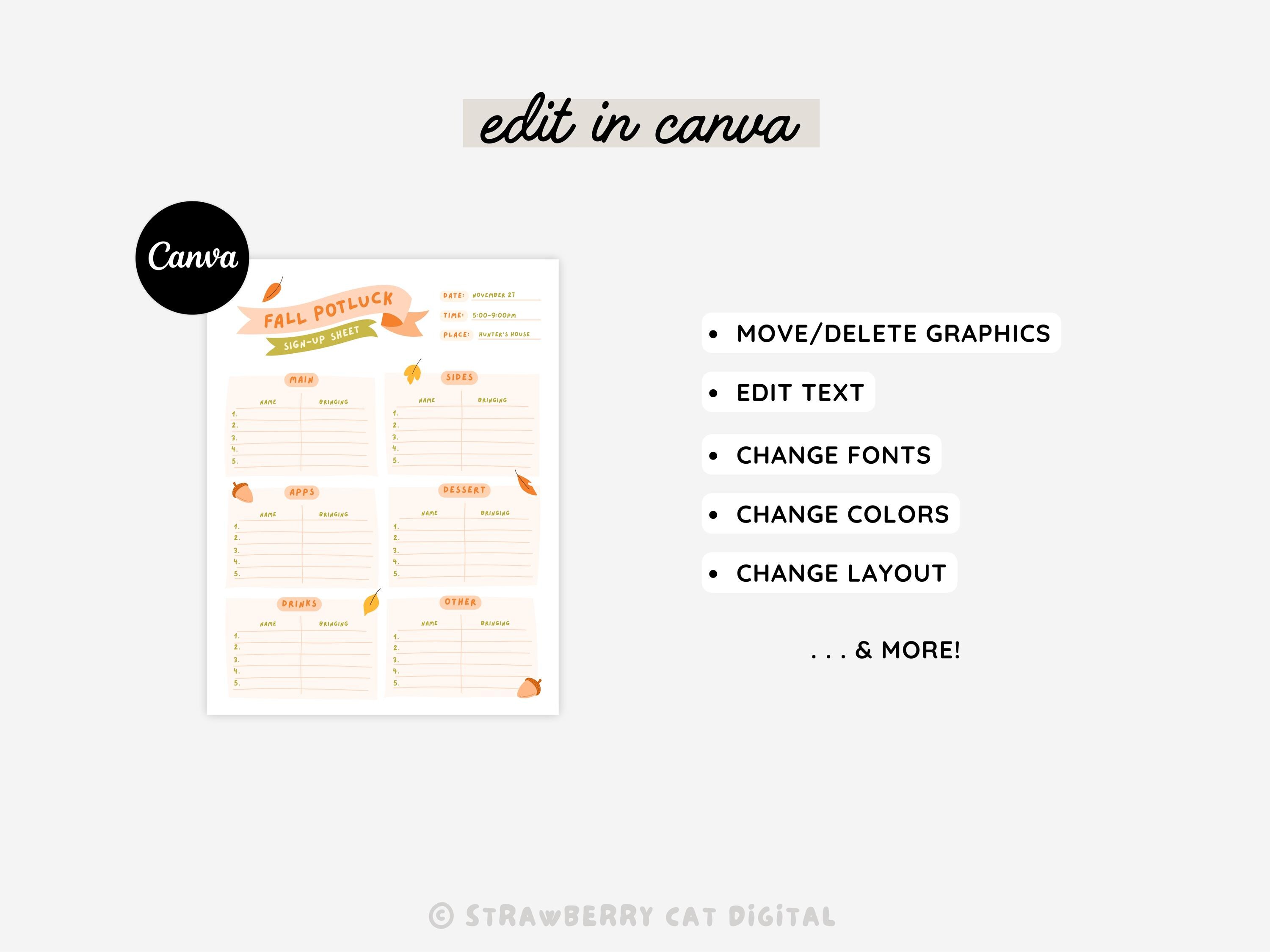 Editable Fall Potluck Sign up Sheet Printable | Thanksgiving Potluck ...