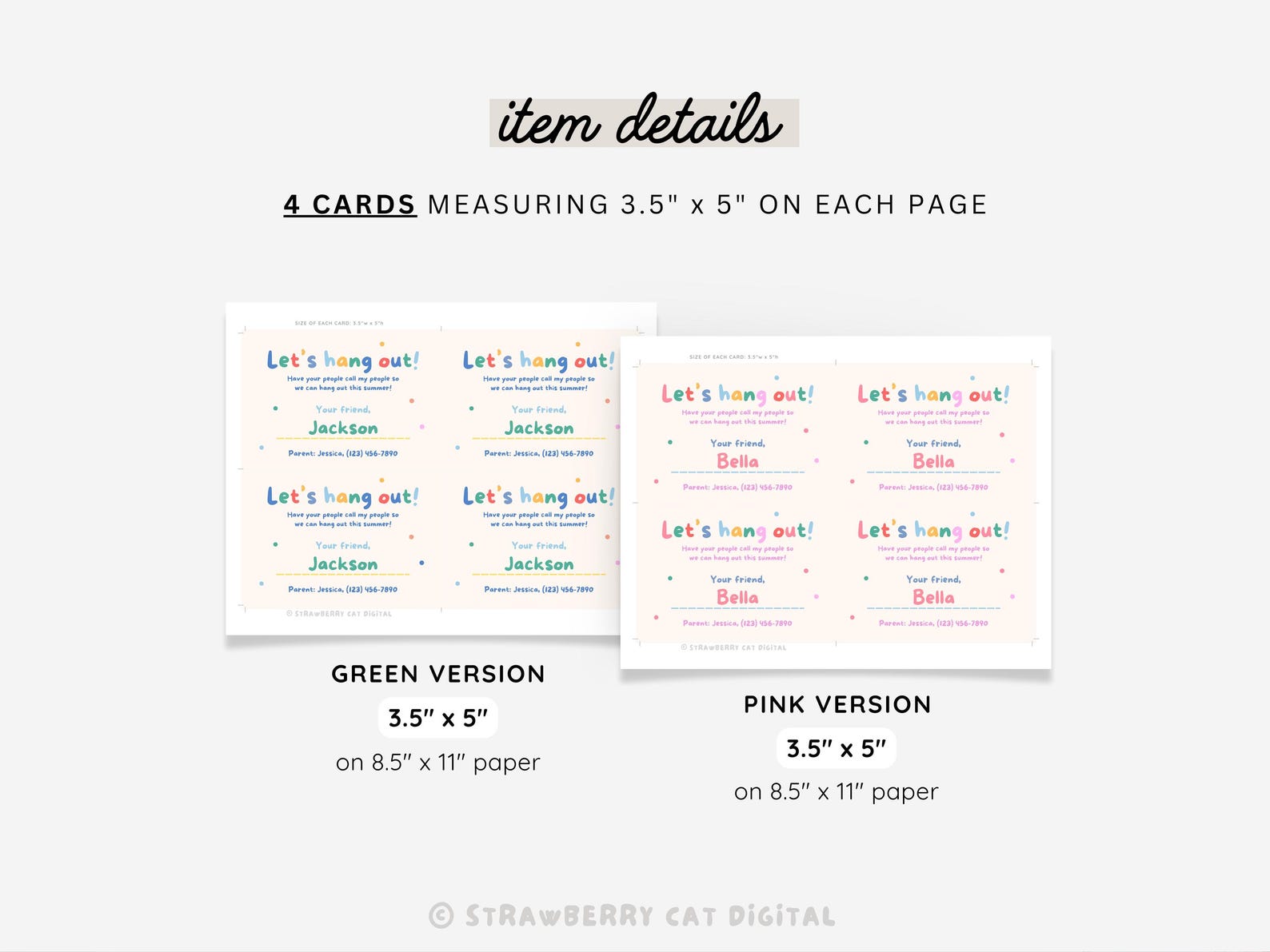 Editable Playdate Contact Cards Template | Kids Contact Card | End of ...