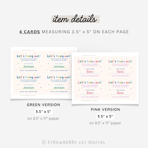 Editable Playdate Contact Cards Template | Kids Contact Card | End of ...