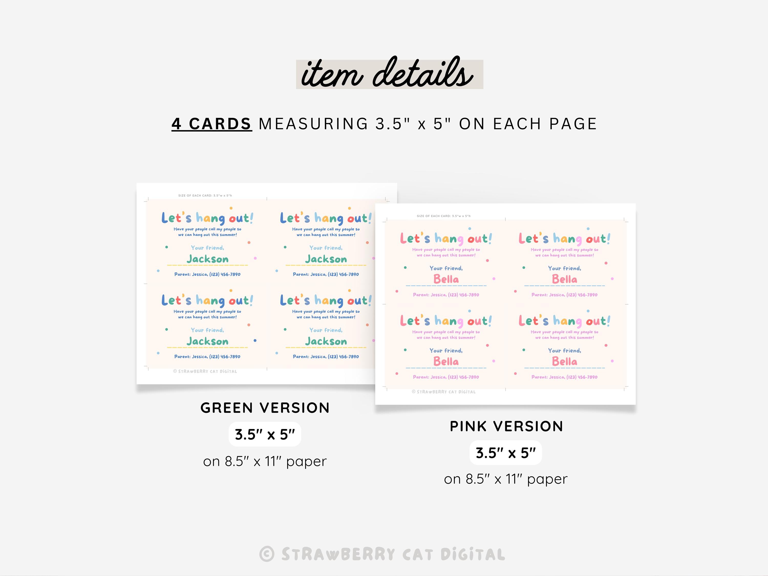 Editable Playdate Contact Cards Template | Kids Contact Card | End of ...