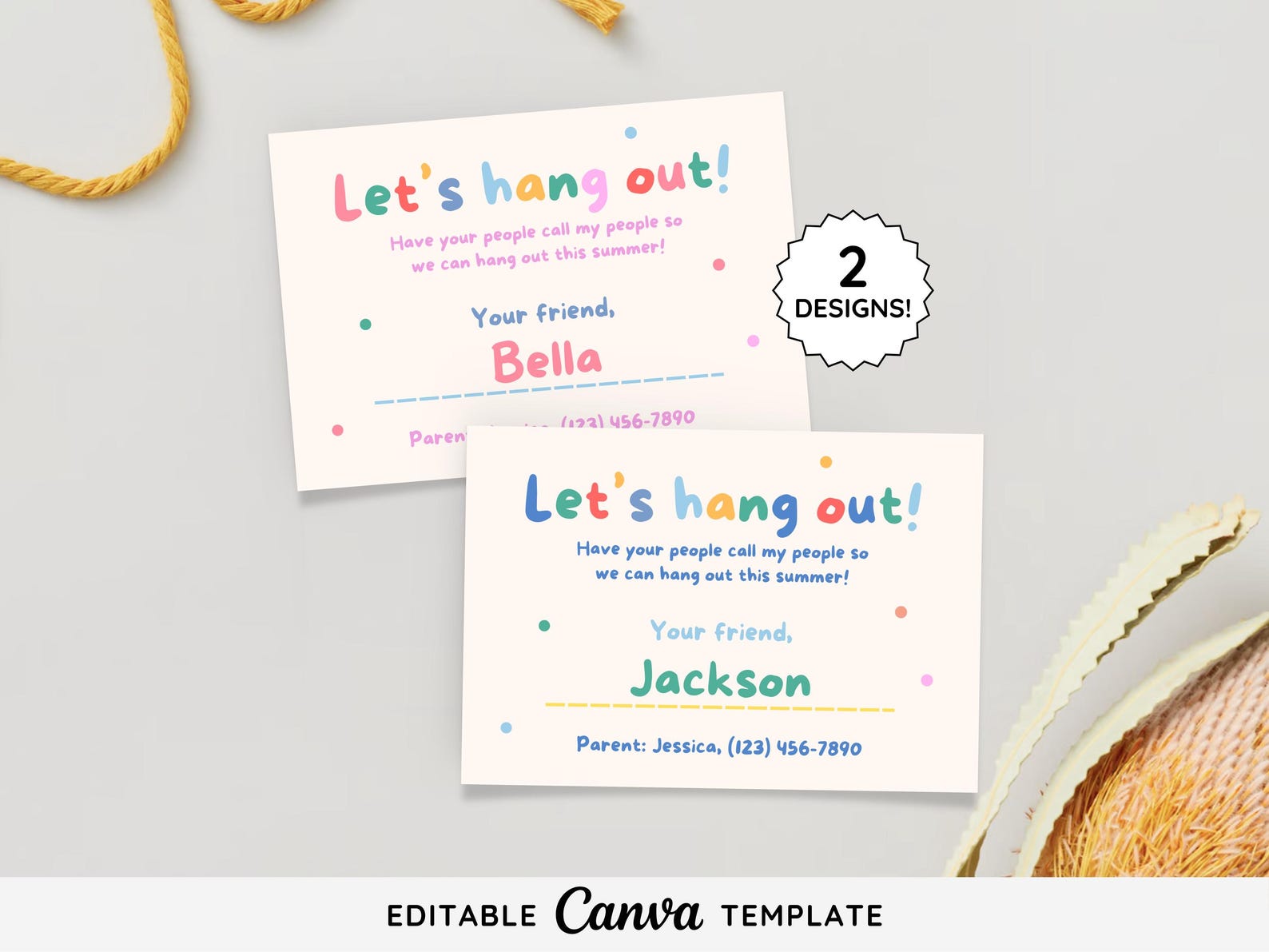 Editable Playdate Contact Cards Template | Kids Contact Card | End of ...