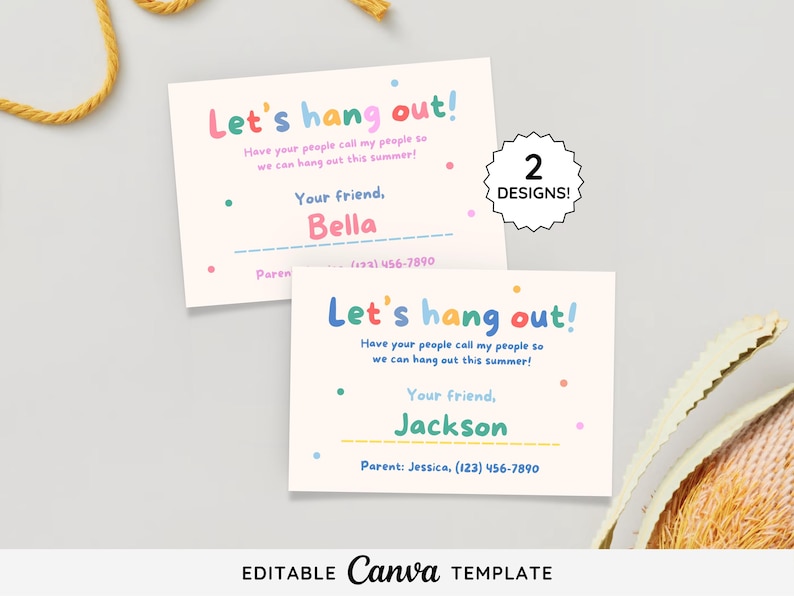 Editable Playdate Contact Cards Template | Kids Contact Card | End of ...