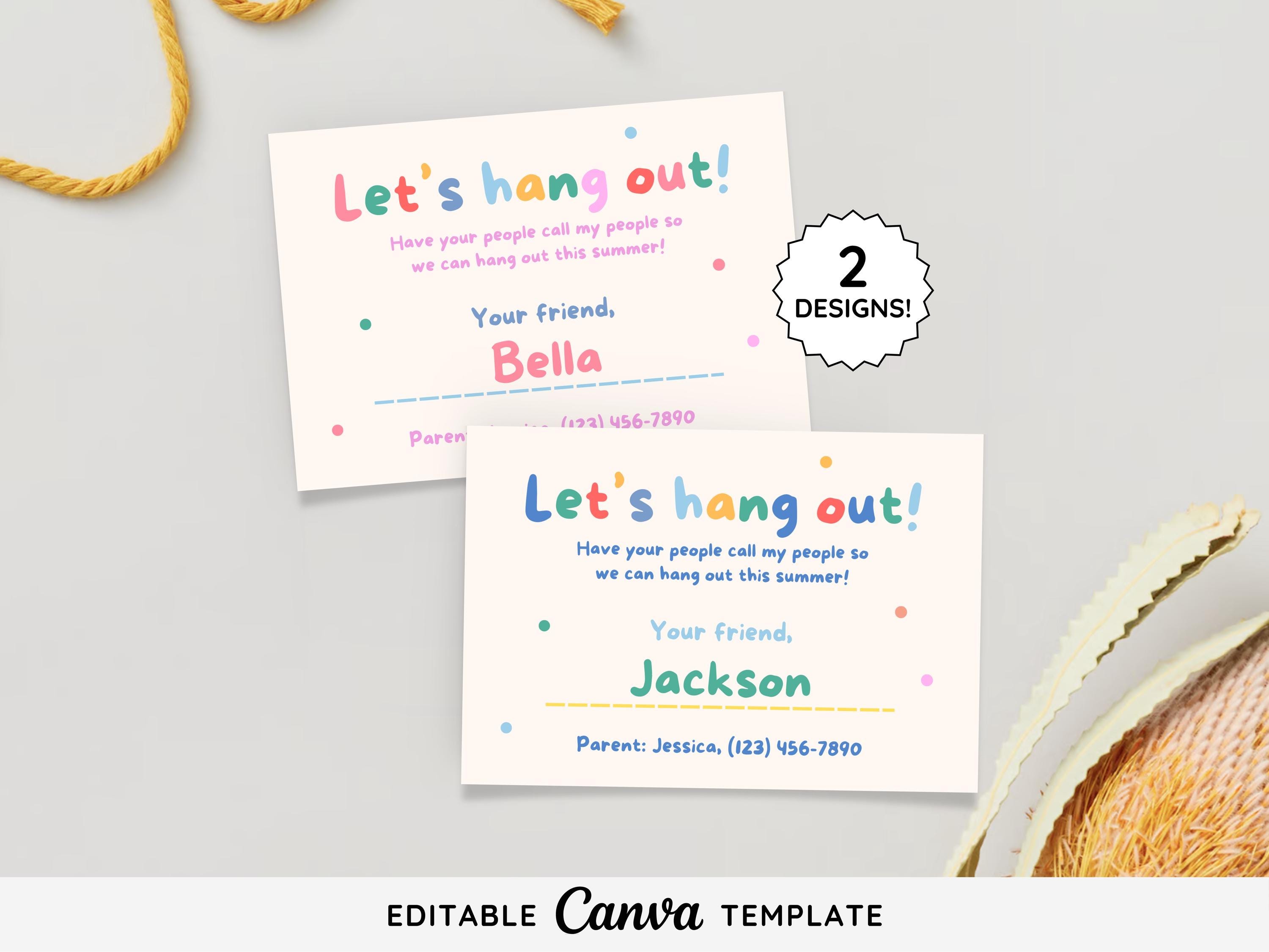 Editable Playdate Contact Cards Template | Kids Contact Card | End of ...