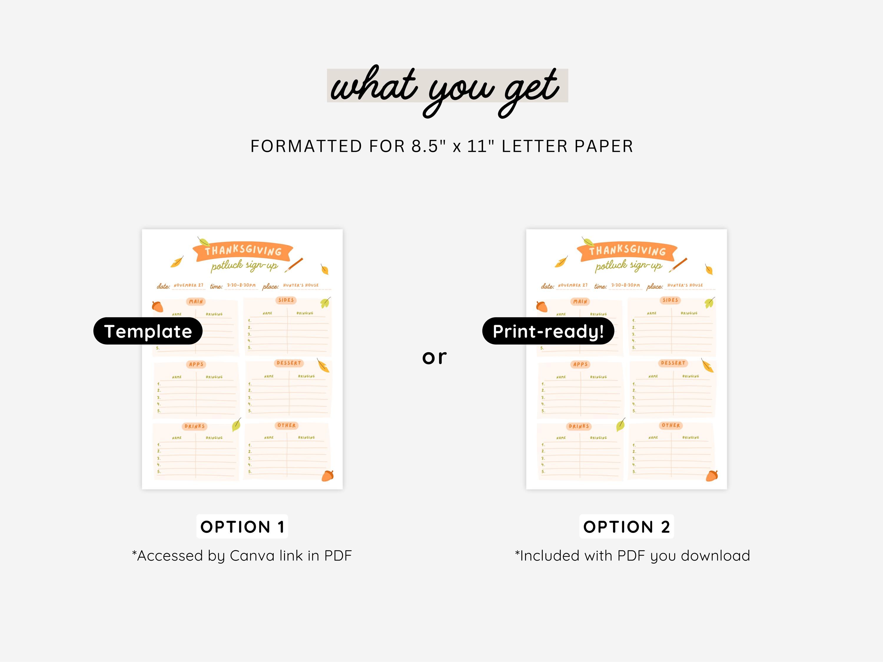 Editable Thanksgiving Potluck Sign up Sheet Printable L Potluck Sign up ...