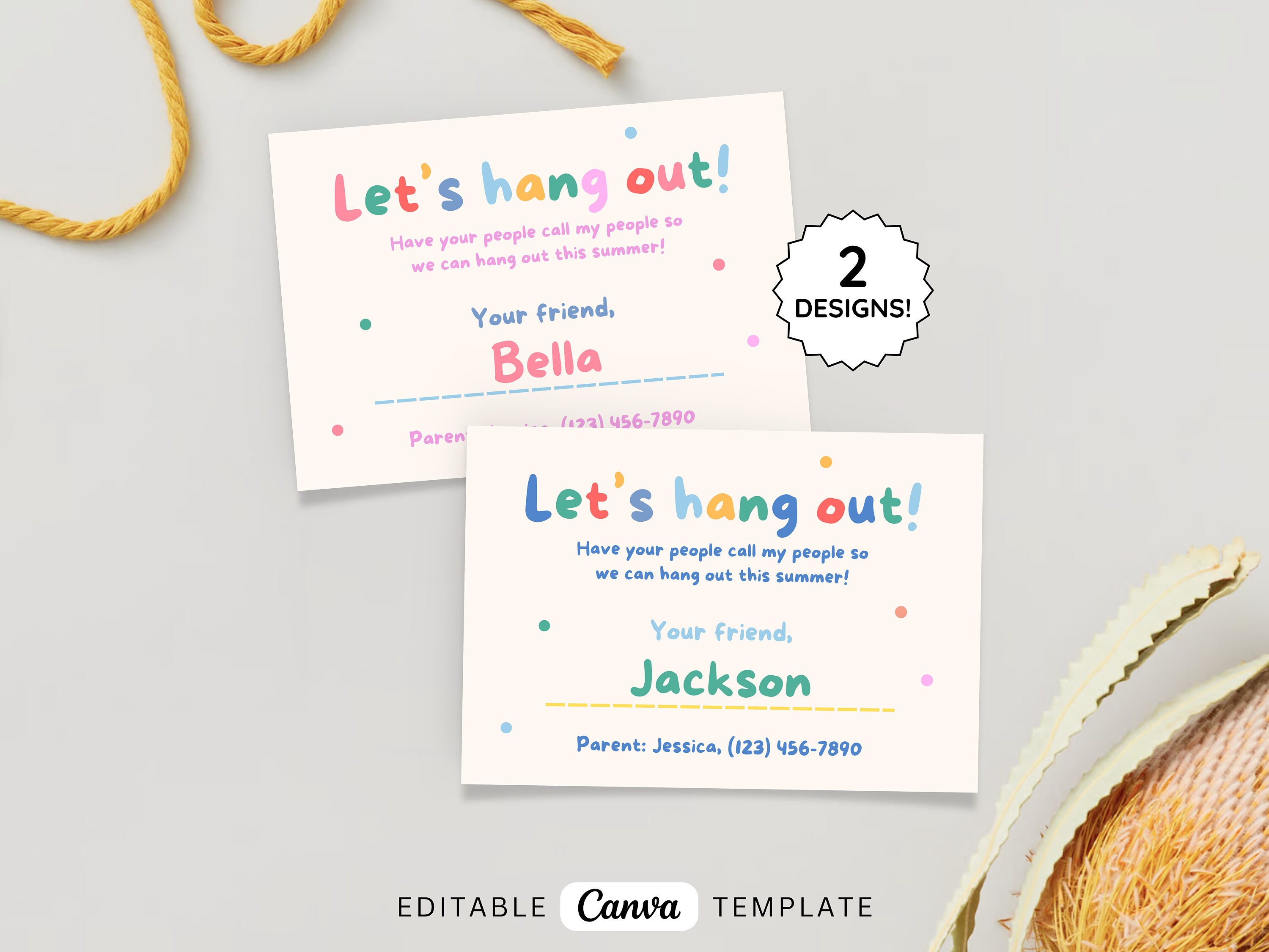 Editable Playdate Contact Cards Template Kids Contact Card End of ...