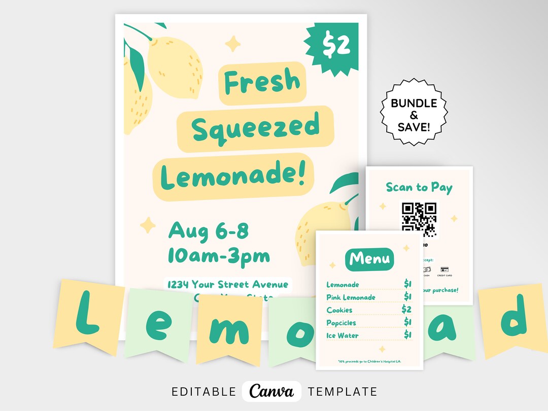 Editable Lemonade Stand Signage Templates Lemonade Stand Poster ...