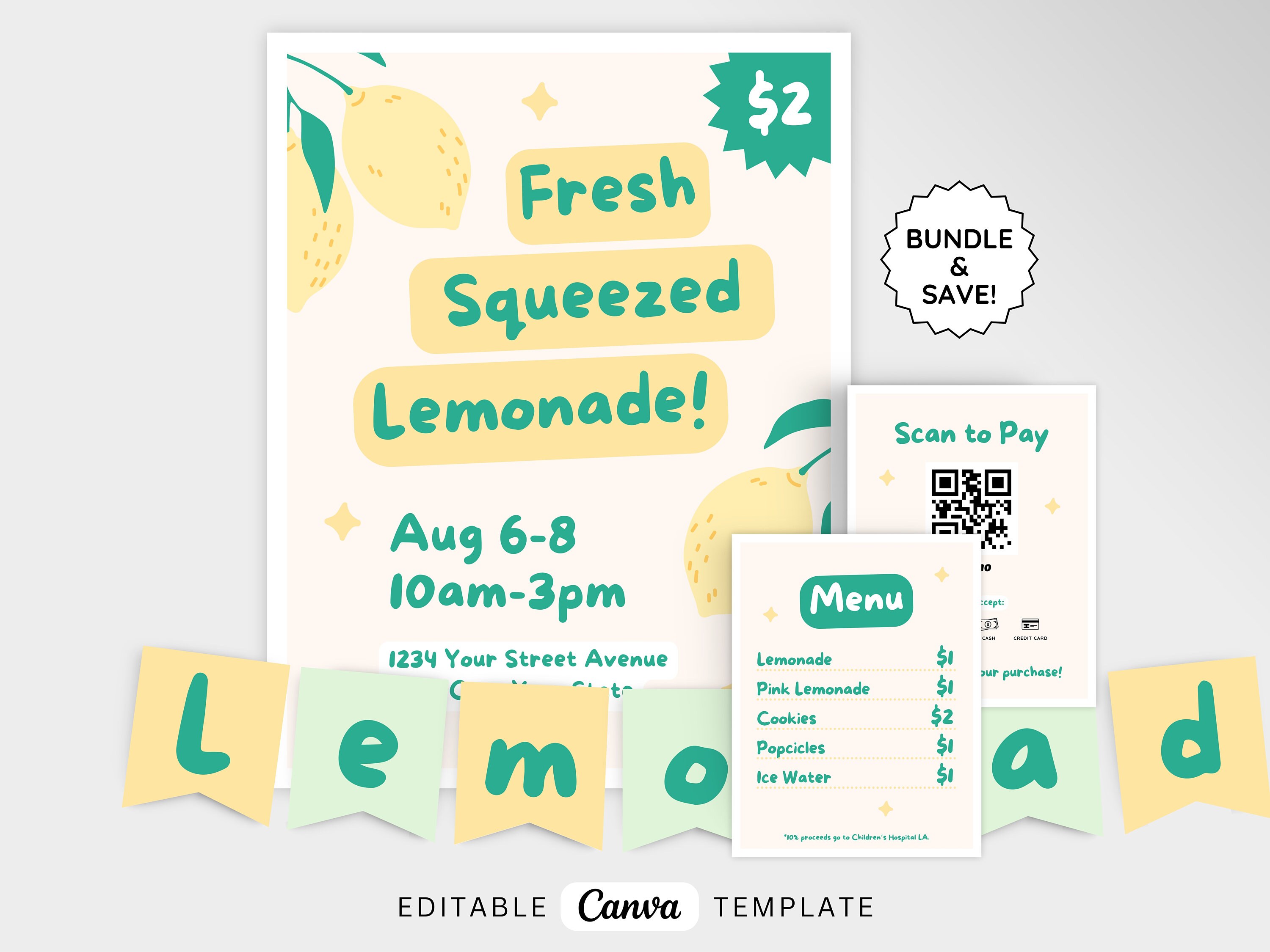 Editable Lemonade Stand Signage Templates Lemonade Stand Poster ...