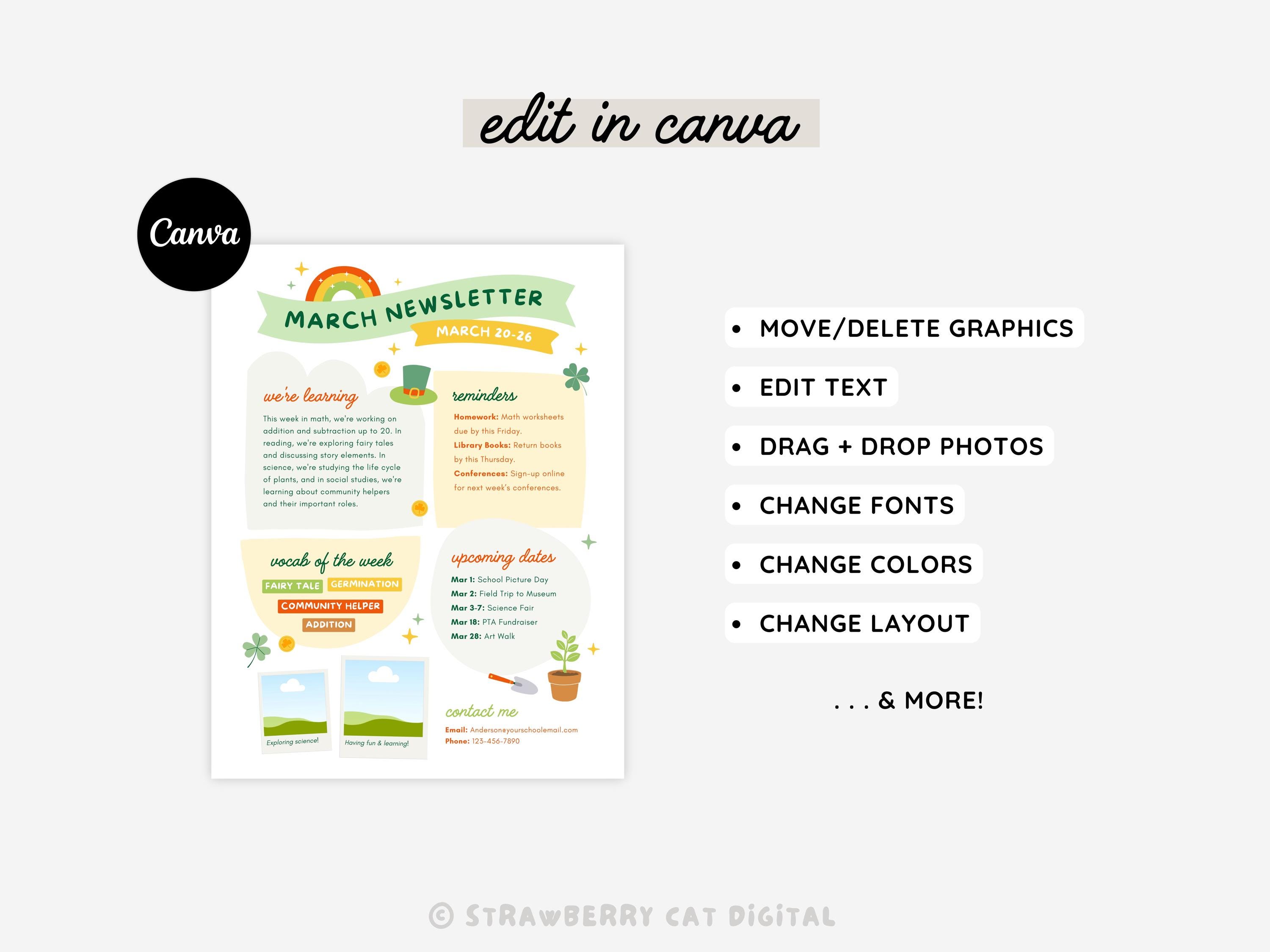 Editable March Newsletter Template | St Patricks Day Newsletter Monthly ...