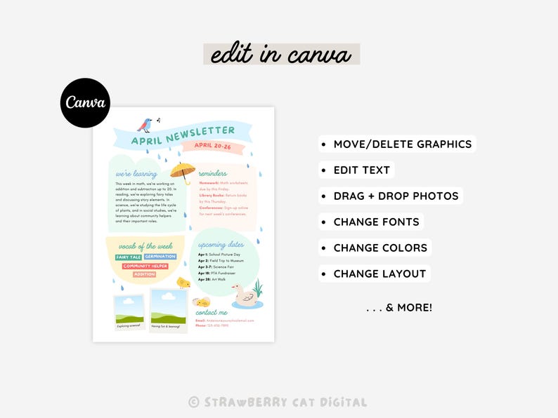 Editable April Newsletter Template | Easter Newsletter Monthly PTA PTO ...