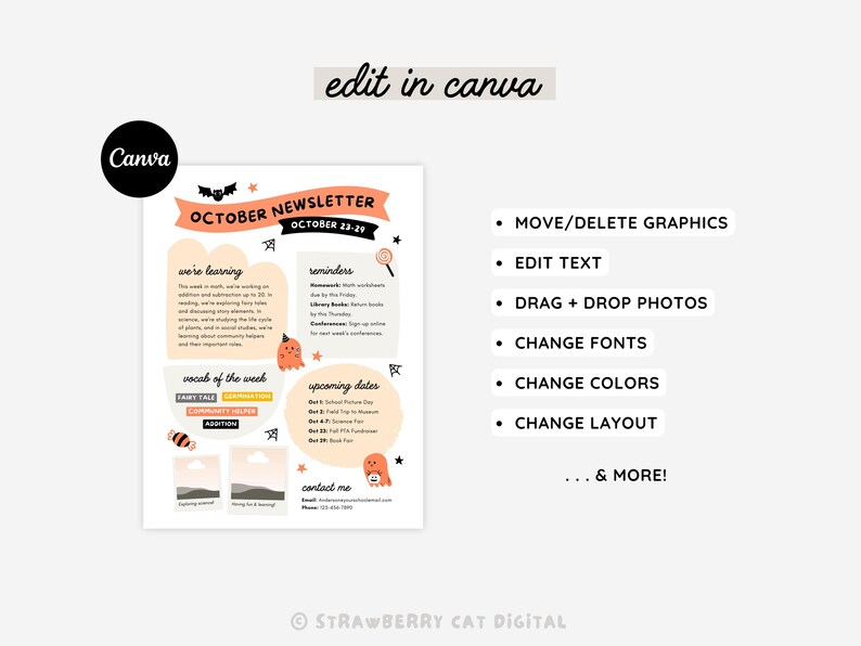 Editable October Newsletter Canva Template | Fall Newsletter Monthly ...