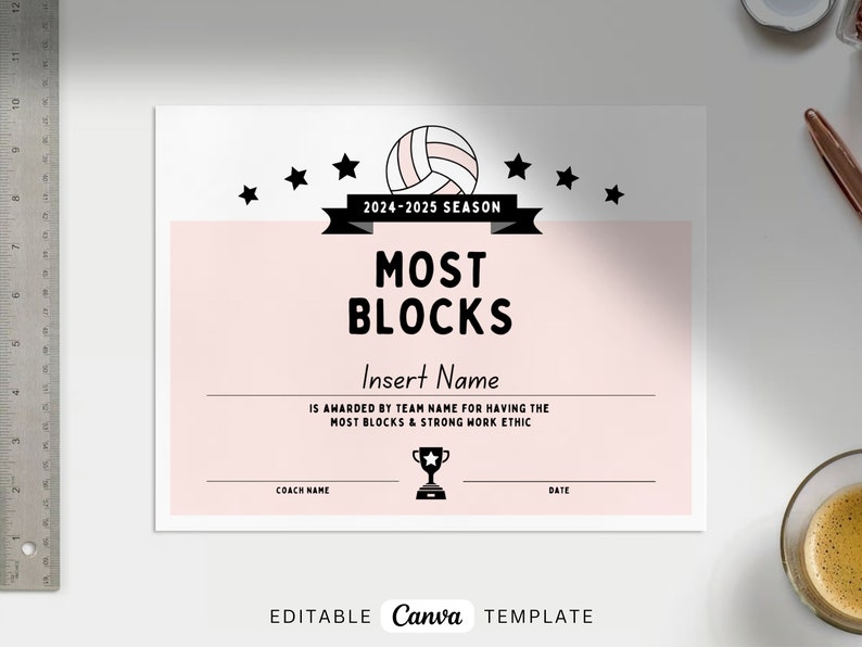 Editable Volleyball Certificate | End of Season Award | Canva Template ...