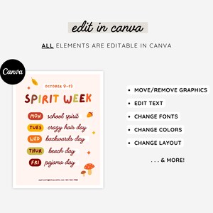 Editable Fall Spirit Week Canva Template | Back to School Spirit Week ...