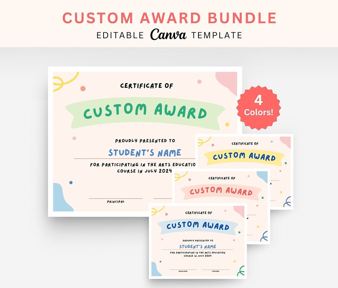 Custom Award Certificate Canva Template Bundle Editable Digital ...