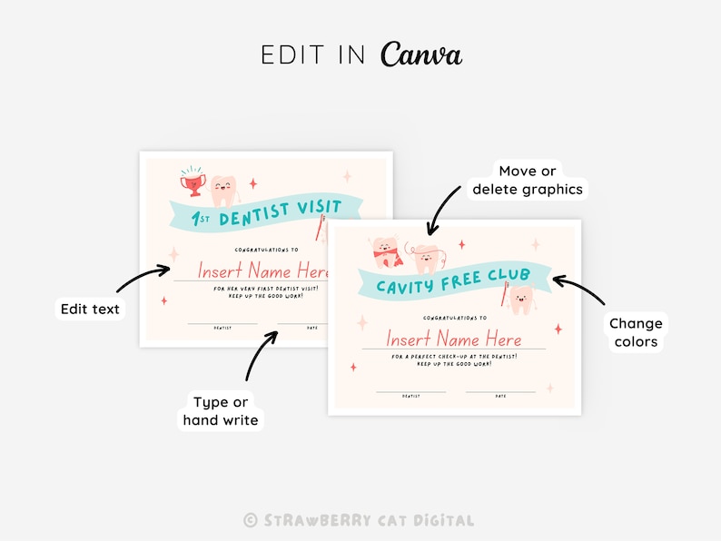 Editable Cavity Free Certificate Template | Canva Template | Reward for ...