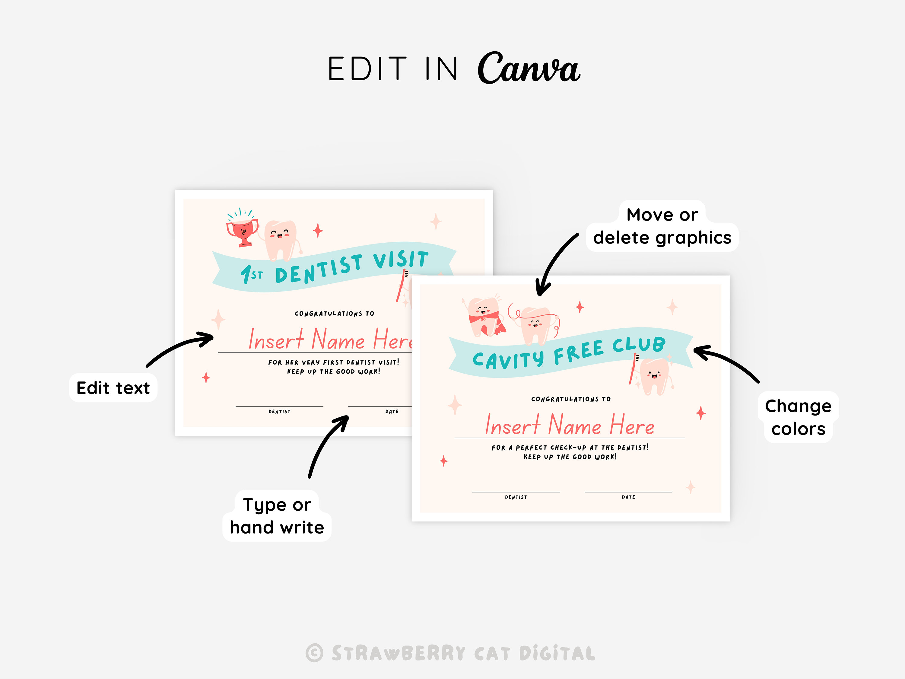 Editable Cavity Free Certificate Template | Canva Template | Reward for ...