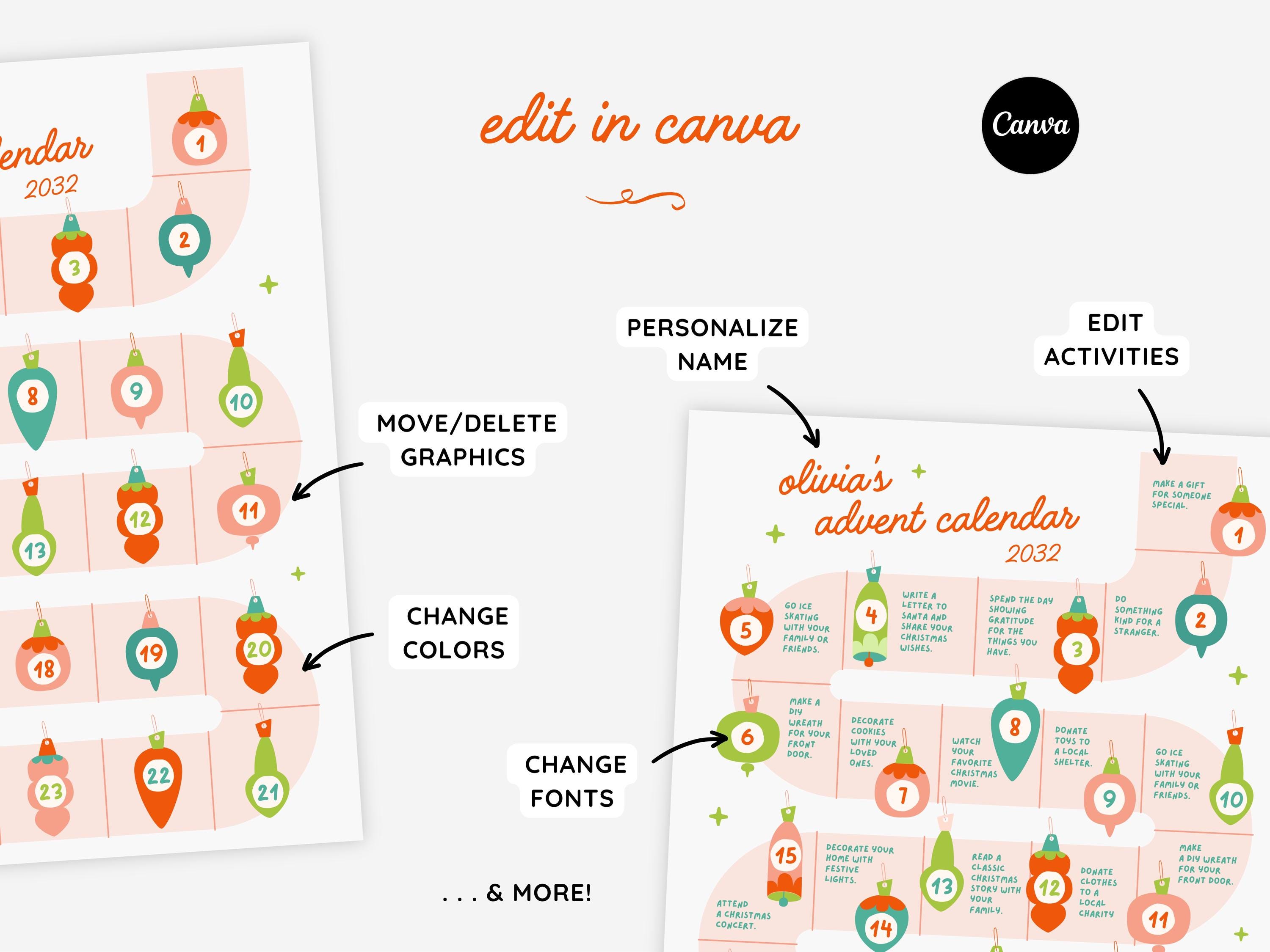 Editable Advent Calendar Template | Printable Advent Calendar for Kids ...