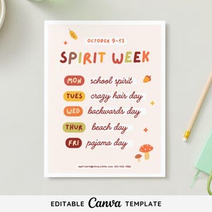 Editable Fall Spirit Week Canva Template | Back to School Spirit Week ...