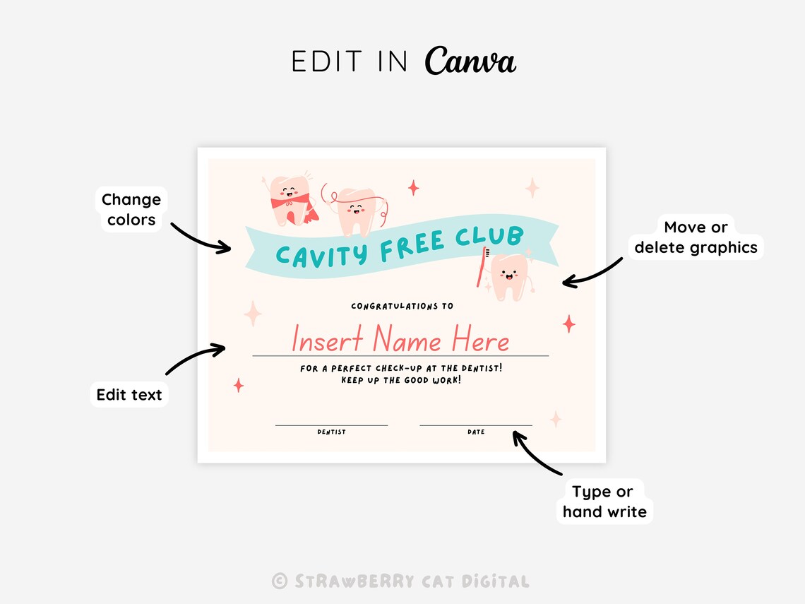 Editable Cavity Free Certificate Template | Canva Template | Reward for ...