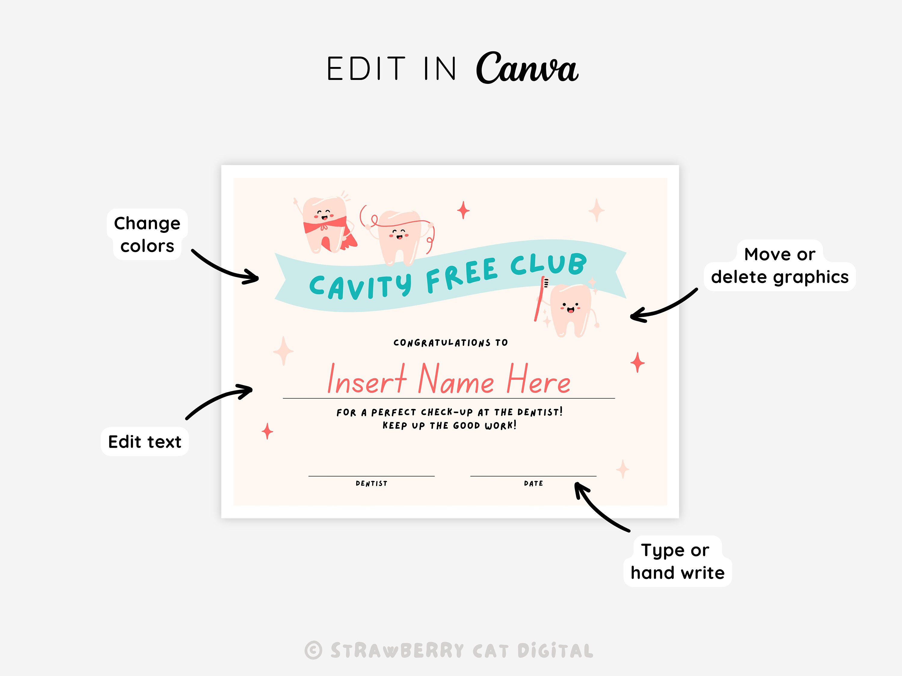 Editable Cavity Free Certificate Template | Canva Template | Reward for ...