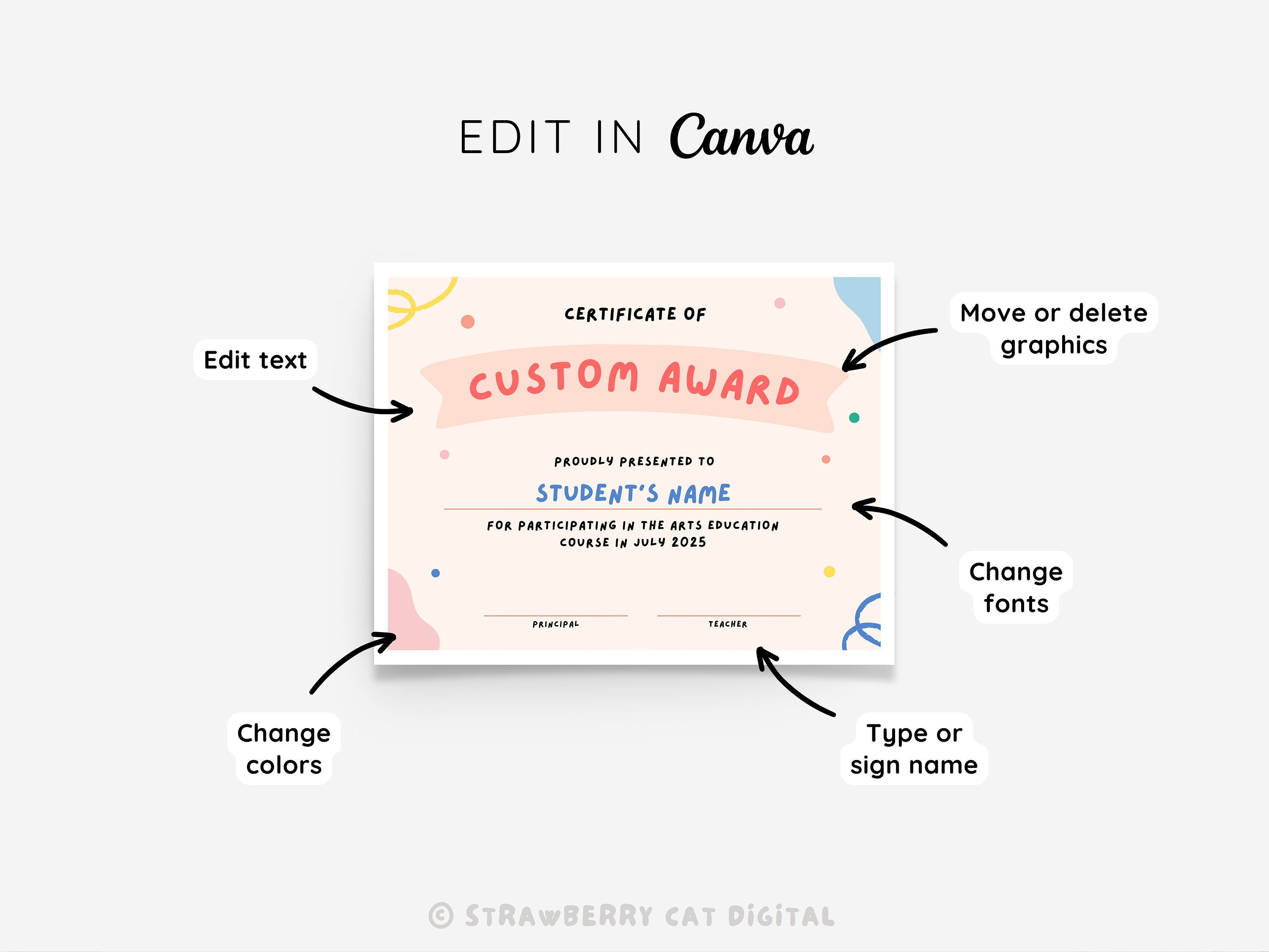 Custom Award Certificate Canva Template Bundle Editable Digital ...