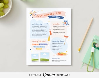 Editable July 4th Newsletter Template: PTO PTA Canva (digital Download ...