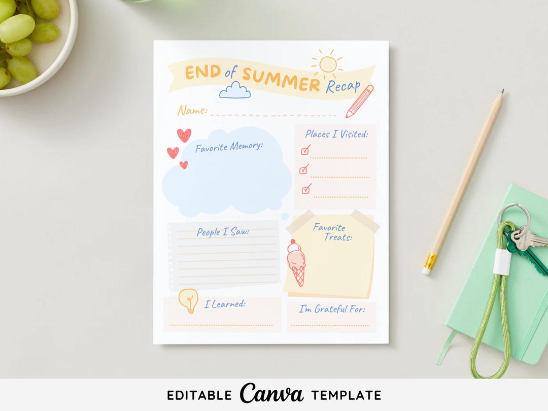 Editable End of Summer Recap Template | All About Me Printable Get to ...