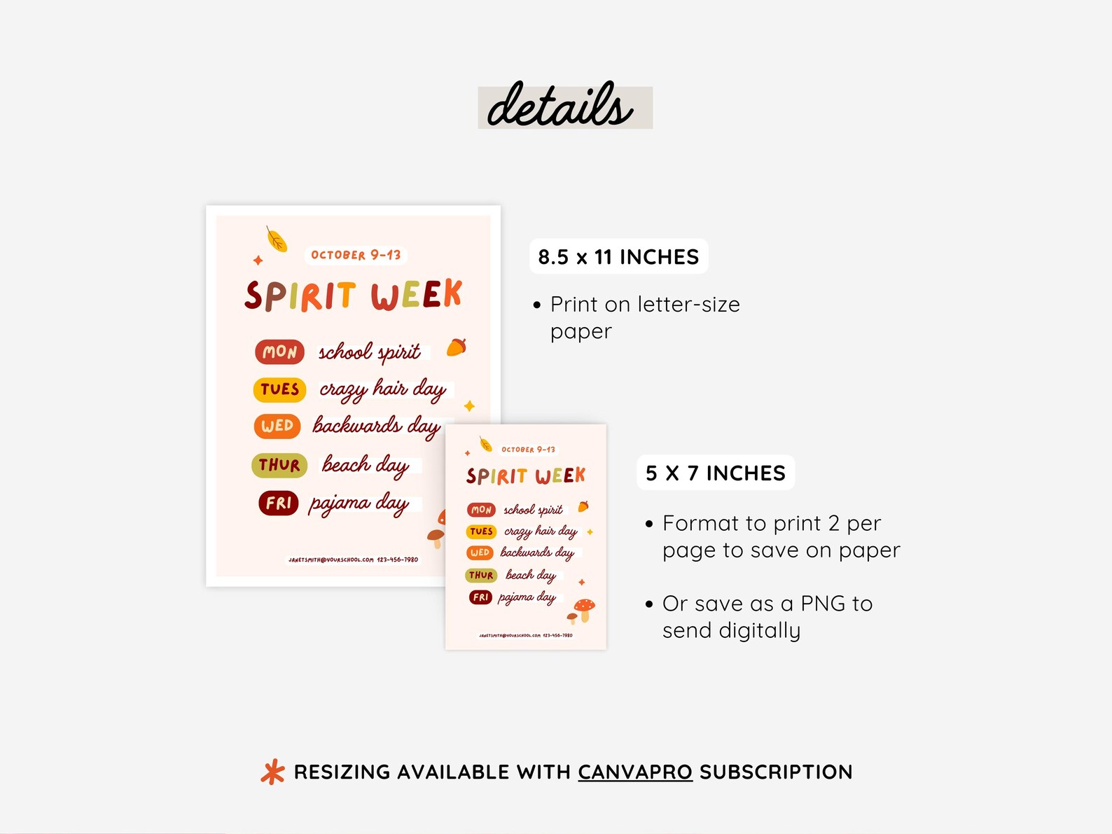 Editable Fall Spirit Week Canva Template | Back to School Spirit Week ...