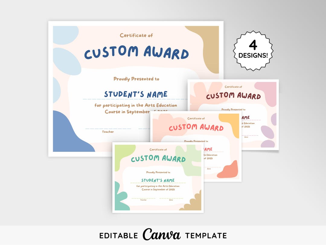Custom Award Certificate Canva Template Bundle | Editable Digital ...