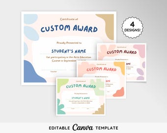 Custom Award Certificate Canva Template Bundle | Editable Digital ...