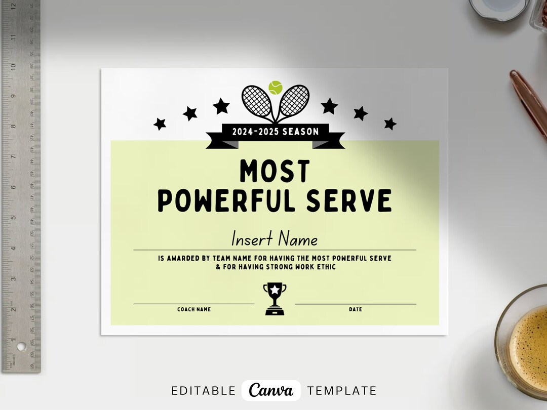 Editable Tennis Certificate | End of Season Award | Canva Template ...