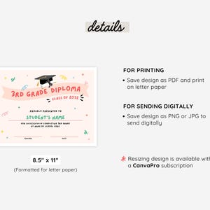 Editable Elementary School Grade Diploma Template | Custom Graduation ...
