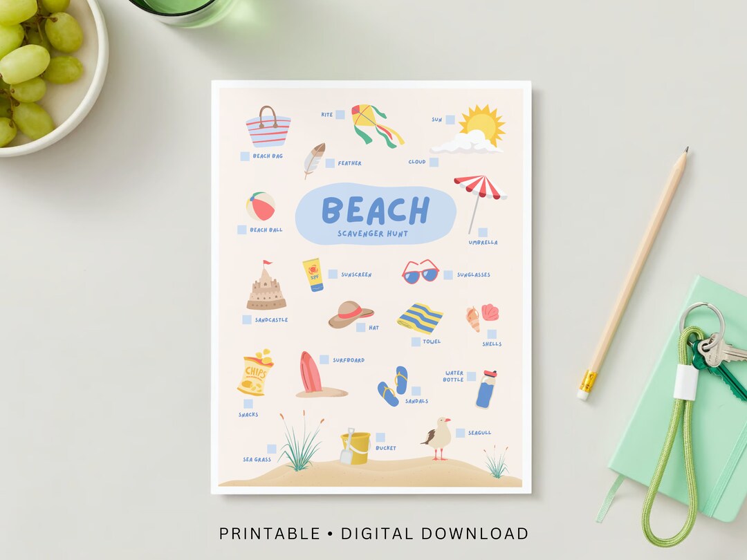 Beach Scavenger Hunt for Kids Printable Outdoor Summer Activity for ...