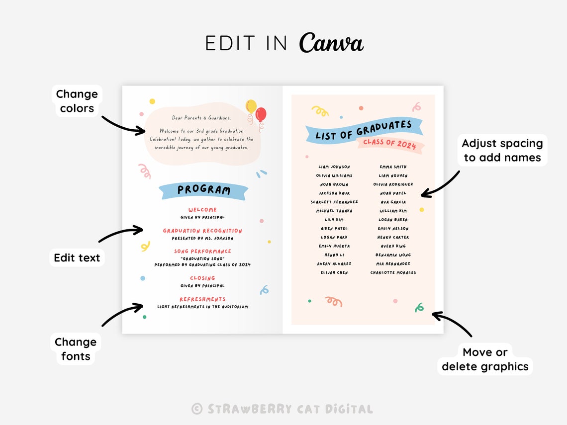 Editable Graduation Program Template Printable Ceremony Program Canva ...