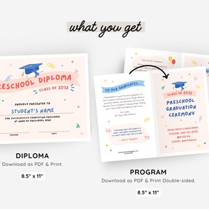 Editable Pre-k Graduation Bundle Diploma Program Text Invitation ...