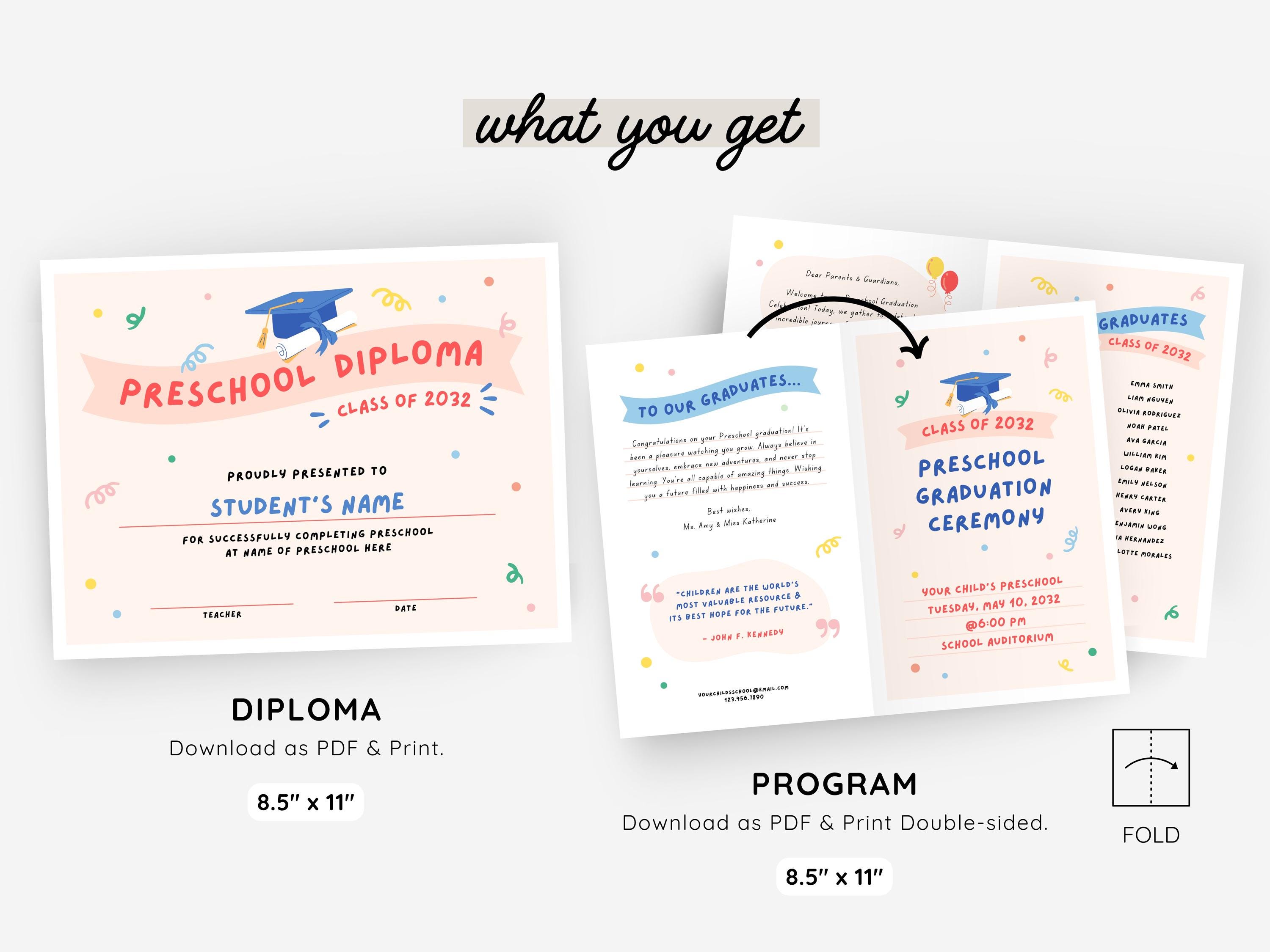 Editable Pre-k Graduation Bundle Diploma Program Text Invitation ...